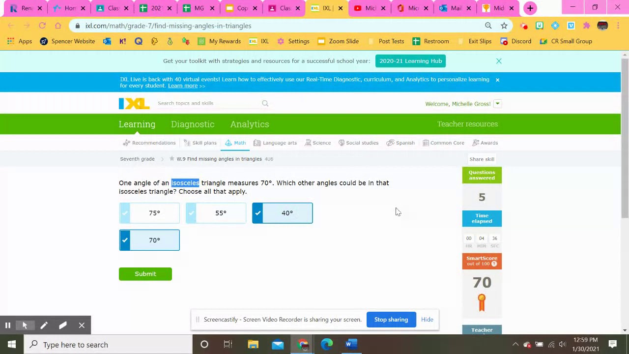 Find Missing Angles in a Triangle IXL W.9