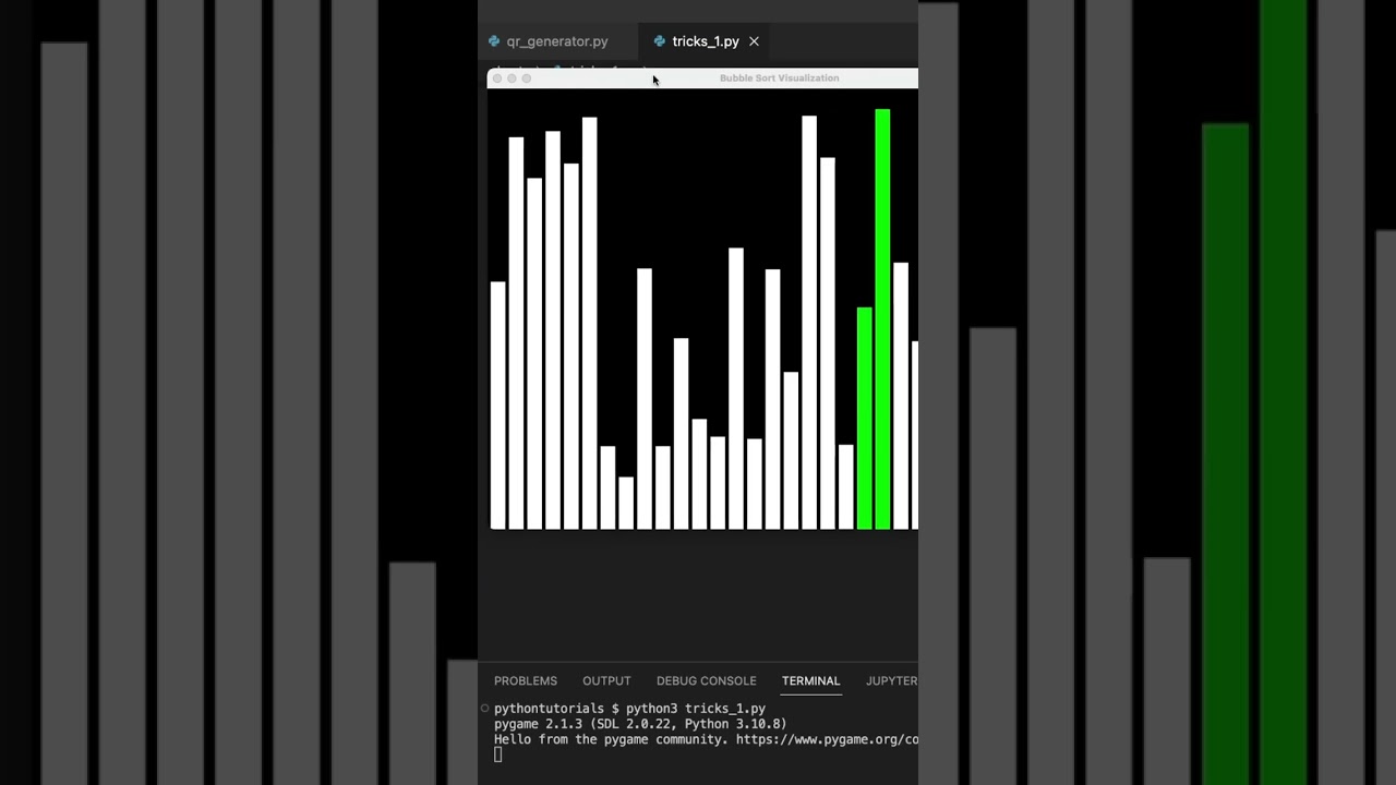 Python Trick - Learn Bubble Sort with Pygame Visualization #python