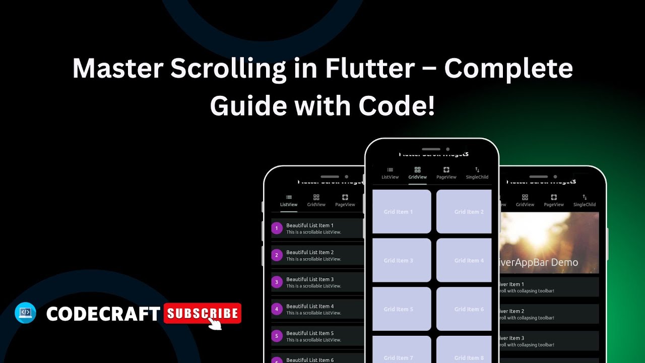 Flutter Scroll Widgets Explained with Beautiful UI! | ListView, GridView, PageView & More!