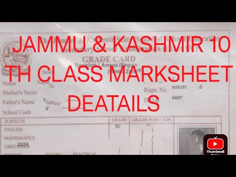 jammu & kashmir marksheet details certificate no,roll no. issue of date registration no 10 th class