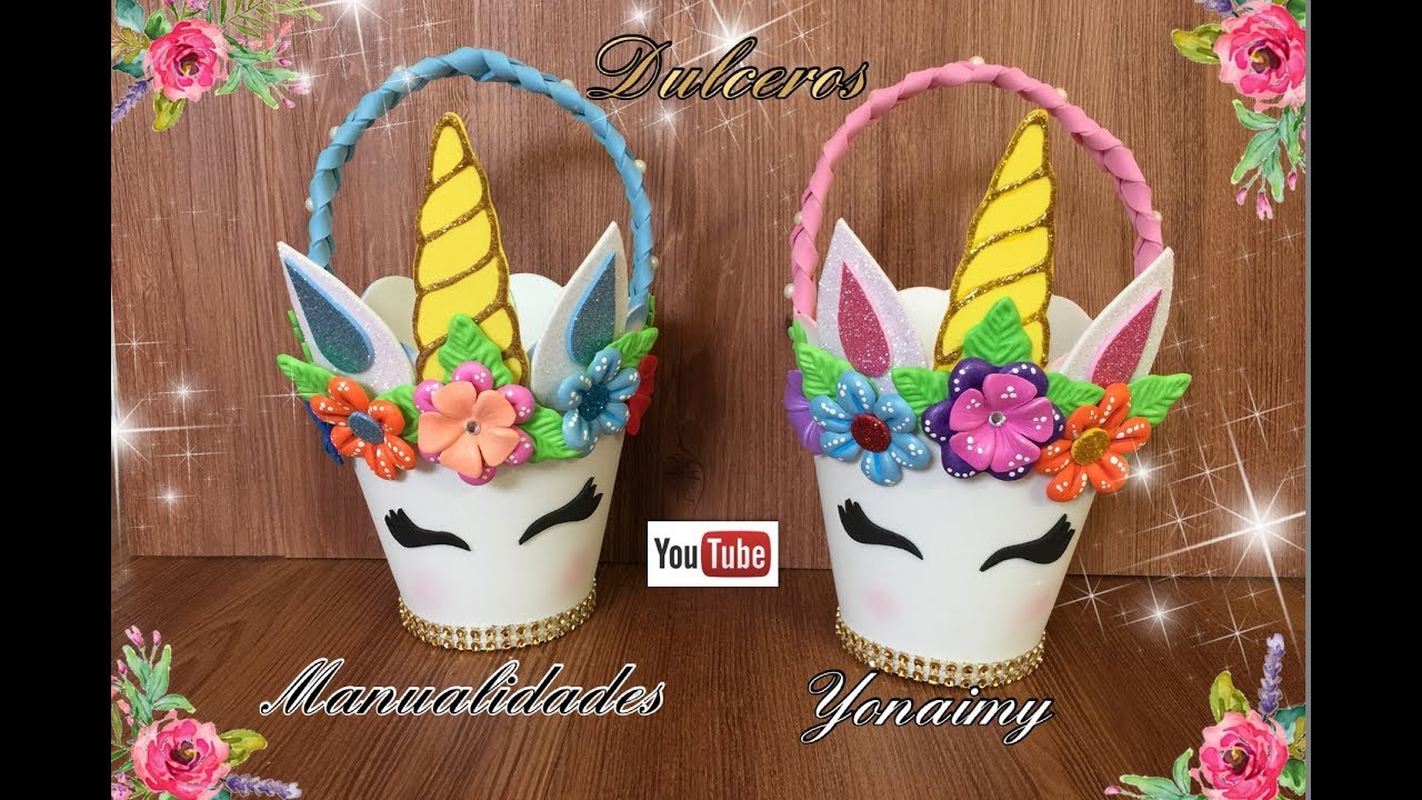 DULCEROS DE UNICORNIO EN FORMA DE CANASTITA