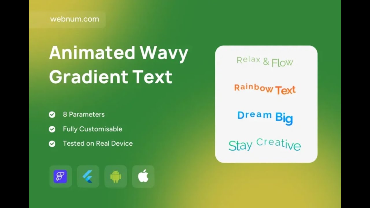 FlutterFlow Animated Gradient Text Widget ⭐ Wavy 〰️ Rainbow Text 🌈 #flutterflow #animatedtext