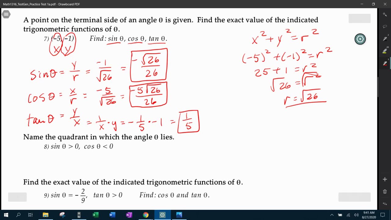 Trigonometry - Practice Exam #1 - Part 1 - Problems #1-7
