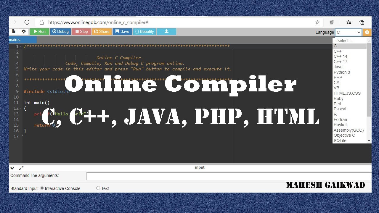 Online C, C++, Java, PHP, HTML Compiler