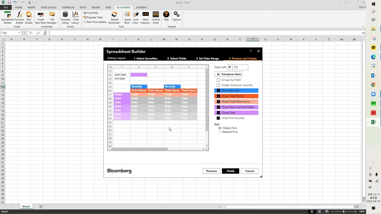 Bloomberg Spreadsheet Builder Tutorial