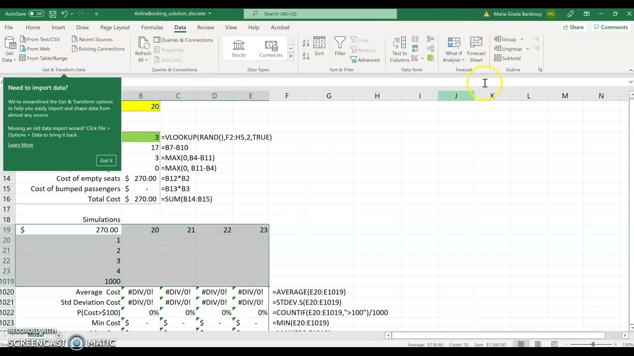 Data Tables for Simulation