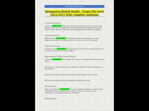 Rasmussen Mental Health – Exam The best 2024 2025 With Complete Solutions