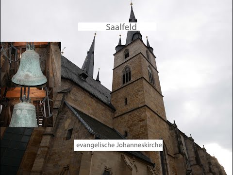 Saalfeld [D.-SLF] - evang. Johanneskirche, Geläutepräsentation (Doppelturmaufnahme)