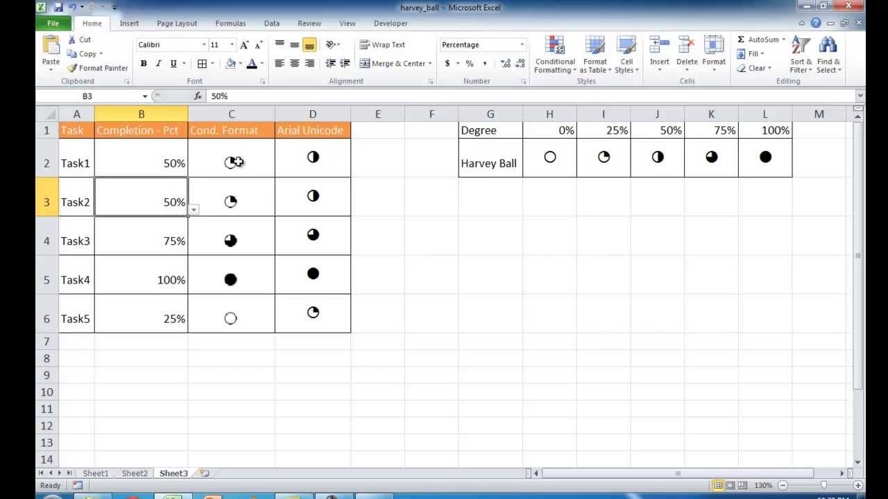 Create a Table with Harvey Balls in Excel