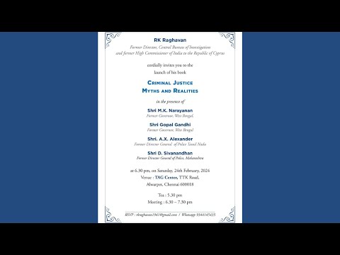 RK Raghavan - CRIMINAL JUSTICE MYTHS AND REALITIES - Book release l TAG Center