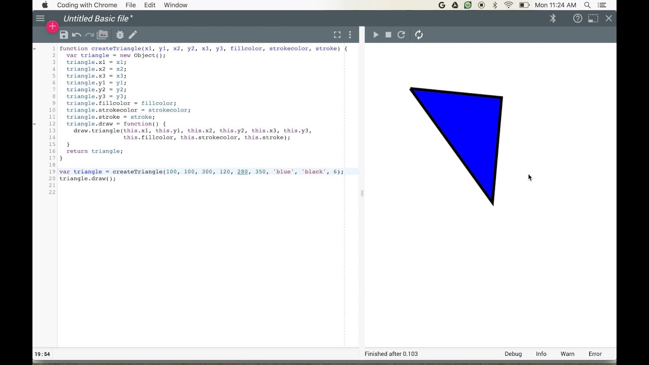 How can I animate a triangle using Coding with Chrome?
