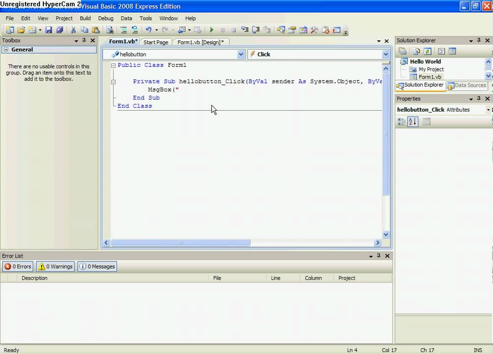 Visual Basic - Step one - Hello World