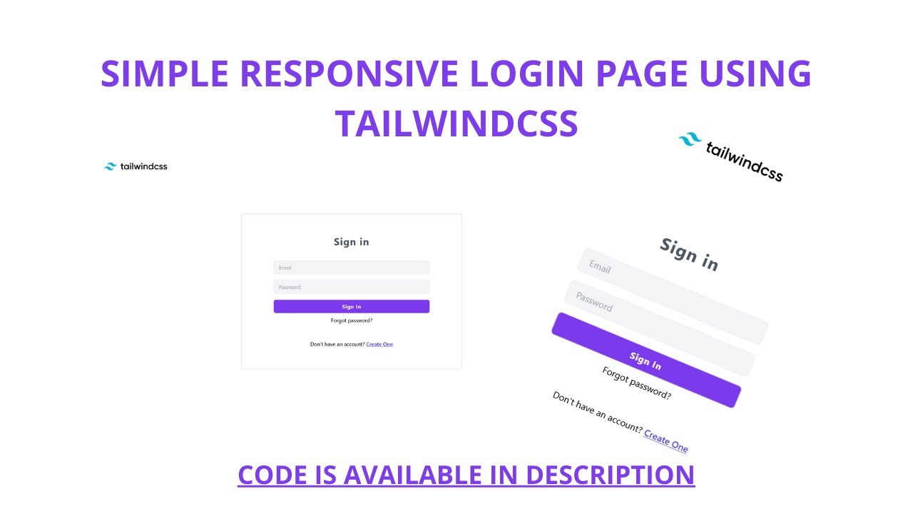 Simple responsive login form using Tailwindcss with code.
