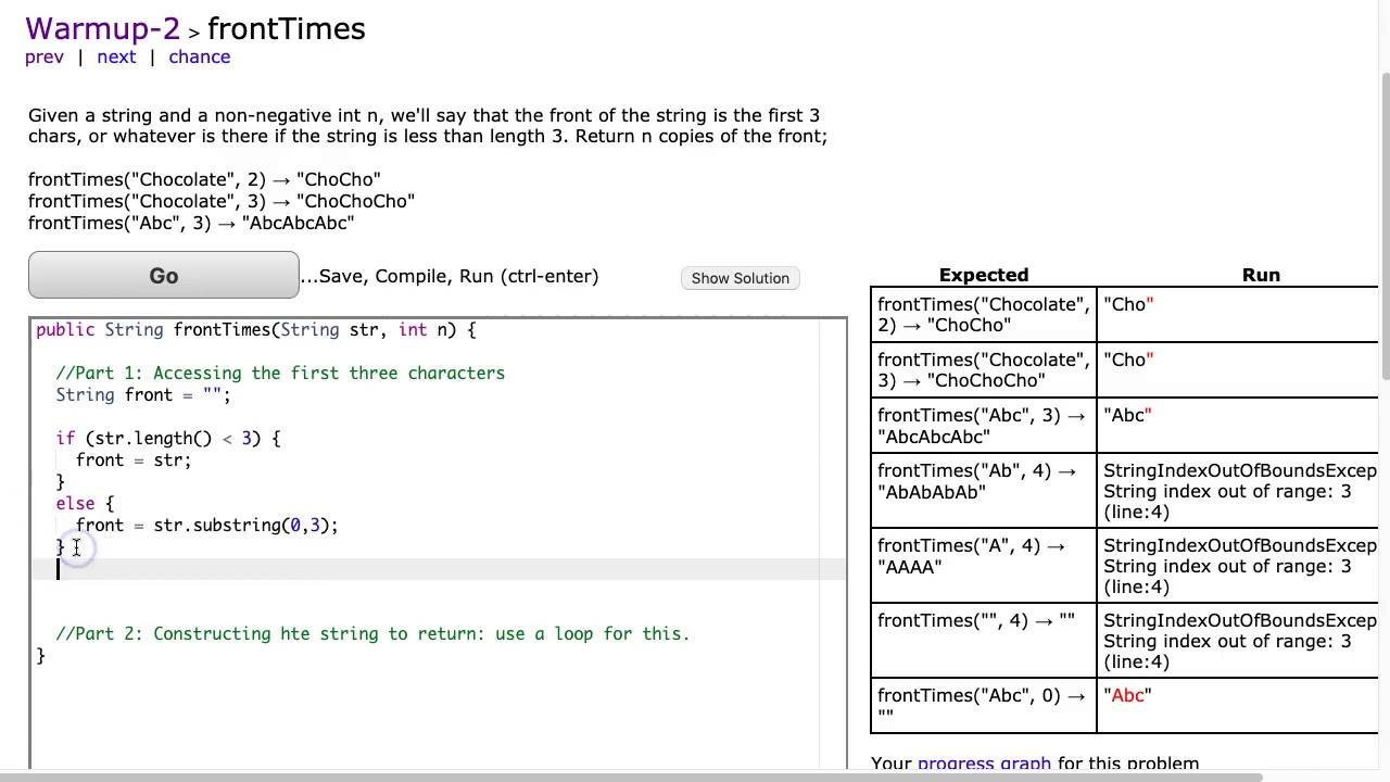 Codingbat - frontTimes (Java)