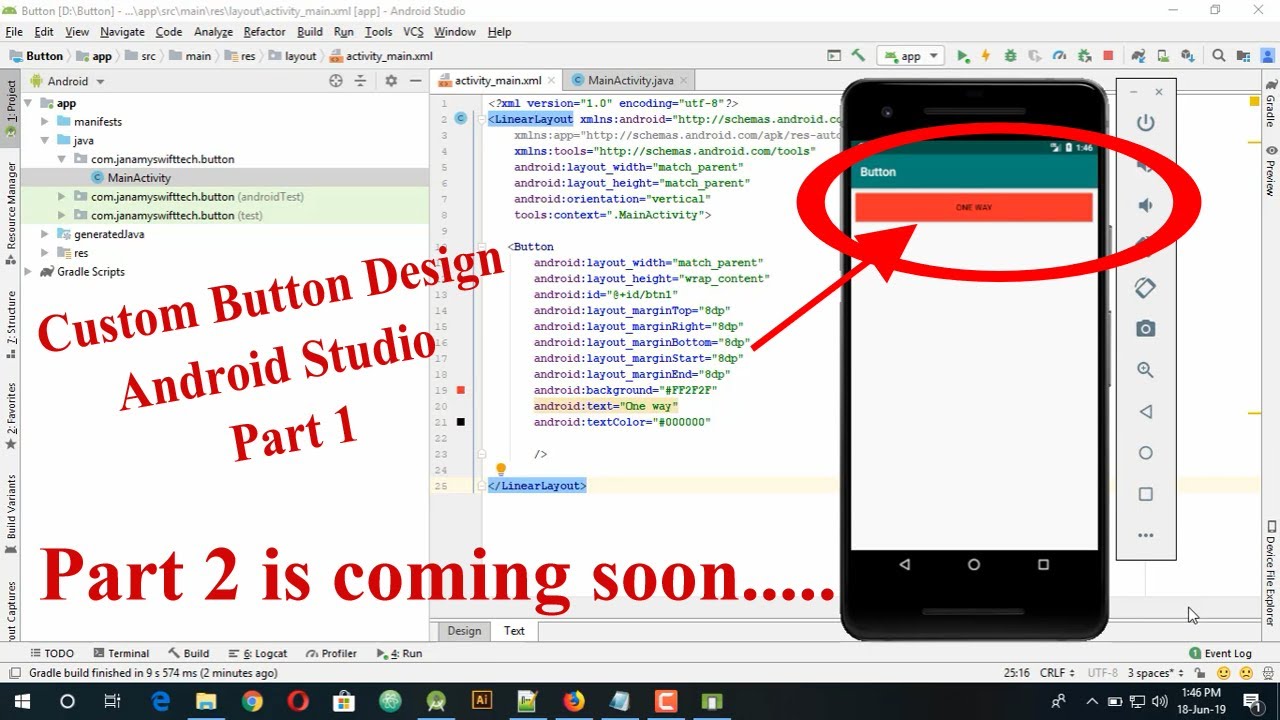 Custom Buttons Design - Android Studio Tutorial l How to Create a Custom Button Part- 1