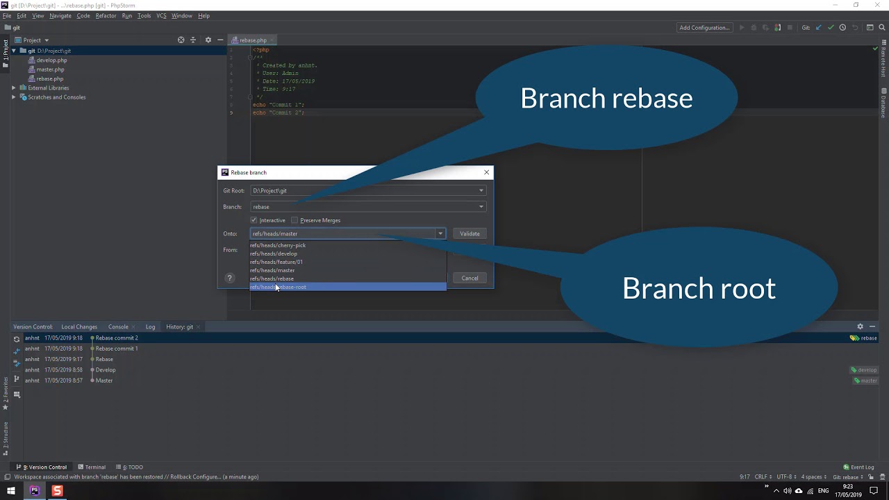 Git - Rebase with PhpStorm