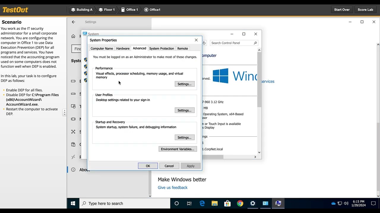 10.4.12 Implement Data Execution Preventions : TestOut