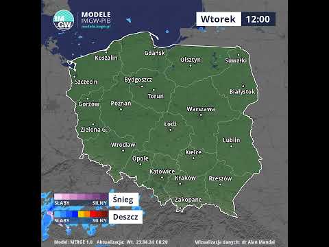 🌧 Prognoza opadu na 8 godzin (Model MERGE) WTOREK 23.04.2024 #shorts #imgw #pogoda