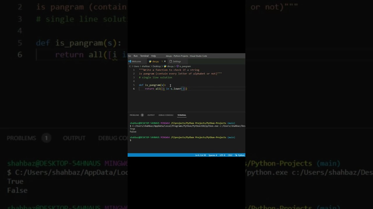 Python Tutorial: How to Write a Function to Check Whether a String is Pangram or Not (One-Line)