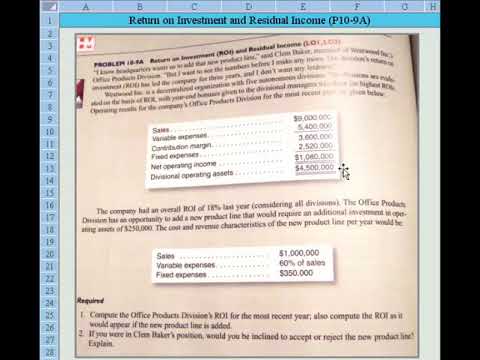Return on Investment (ROI) and Residual Income (RI), P10-9A