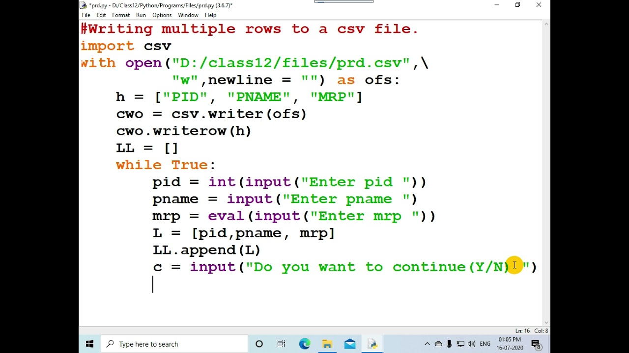 005)  Write Multiple rows at a time to CSV File.