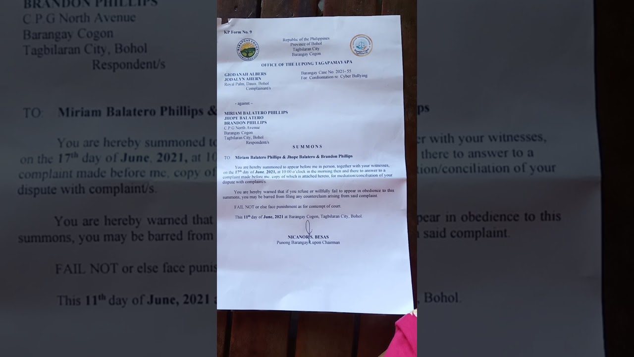 new summon from the barangay