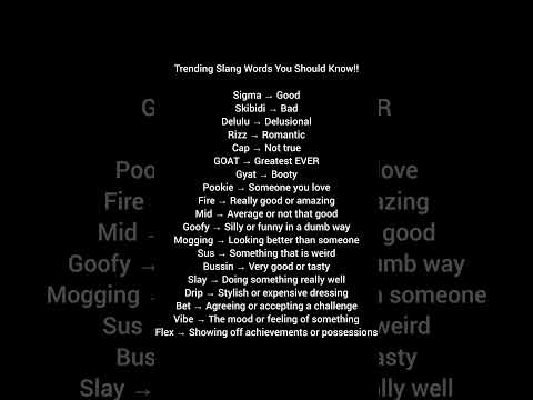 Trending Slang Words You Should Know!!Sigma β GoodSkibidi β BadDelulu β DelusionalRizz β RomanticCap