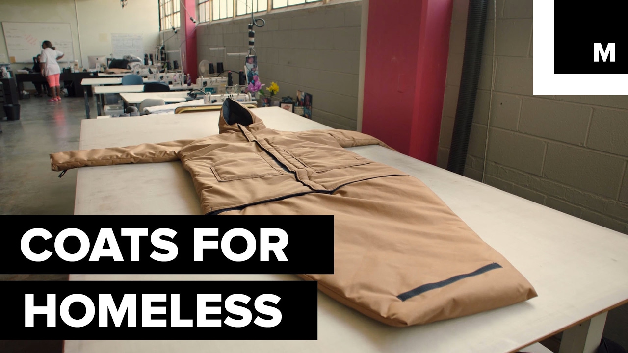 Coat doubles as a sleeping bag