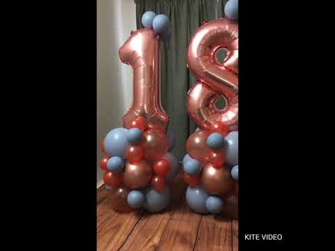 18th birthday party balloon decoration, number balloon tower bouquet display column grey & rose gold