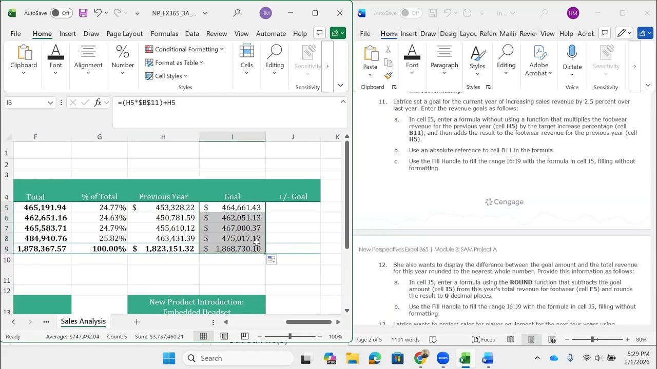 CIS 1060 - Sam Project A Excel Module 03 calculating with formulas and functions | Pro Gear Sam 1A