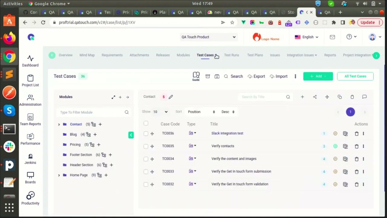 QA Touch Test Cases bulk update import