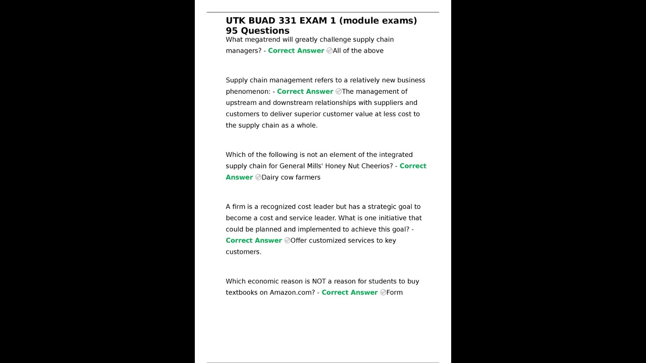 UTK BUAD 331 EXAM 1 module exams 95 Questions