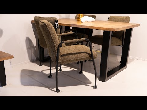 Bouclé eetkamerstoel met wieltjes Jorge | Livin24