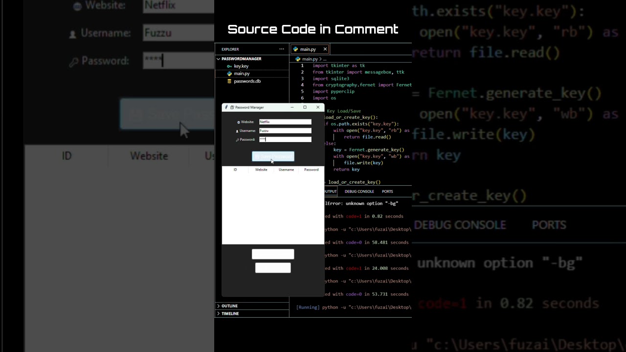 🔐 Create Secure Password Manager in Python with Encryption! #python #tkinter #coding #shorts