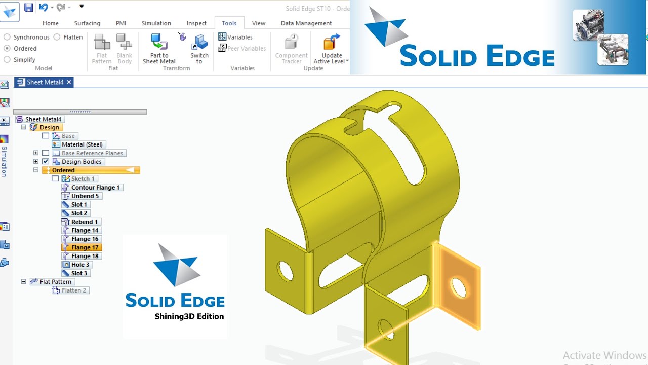 Solid edge tutorial - Sheet metal tutorial - Steel Bracket