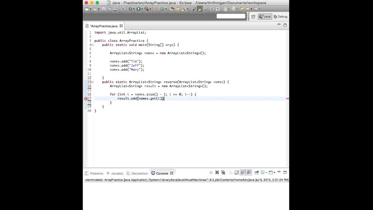 Reverse Order of Array List (Java)