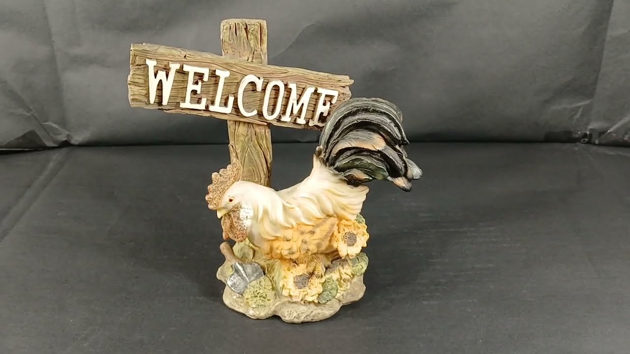Vintage Rooster Statue with Welcome Sign