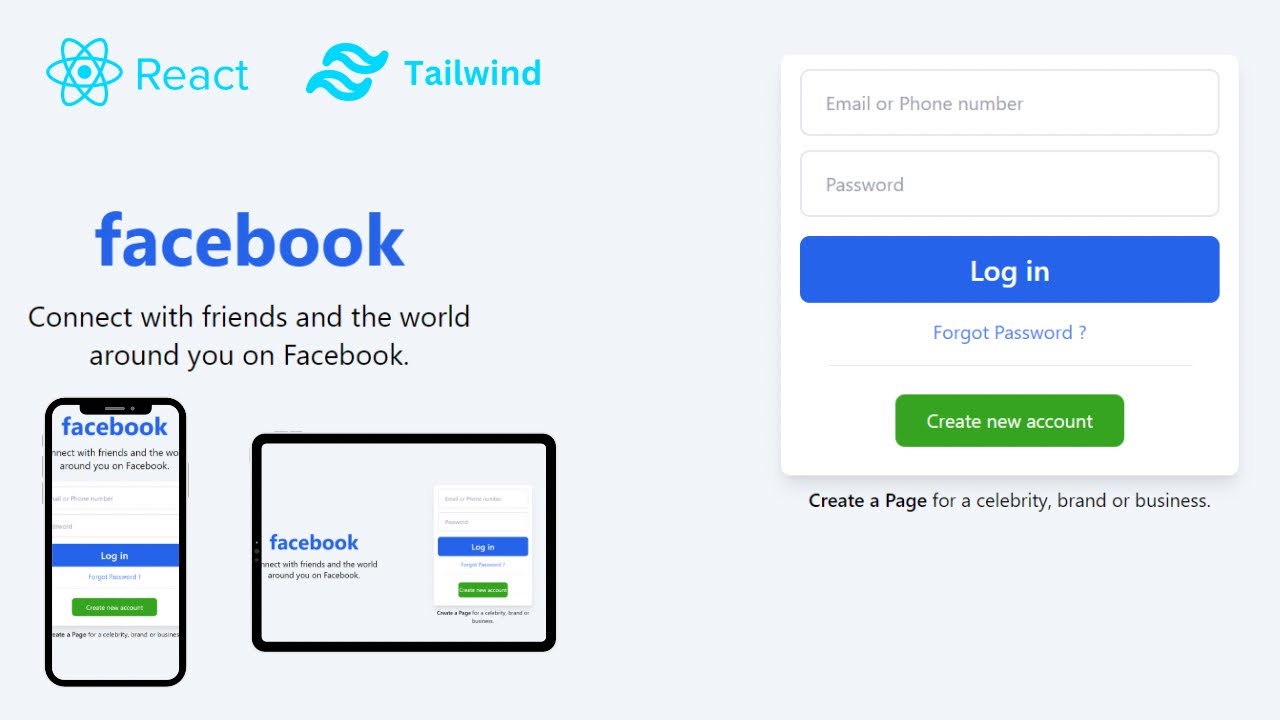 Create Facebook Login Form Using React & Tailwind