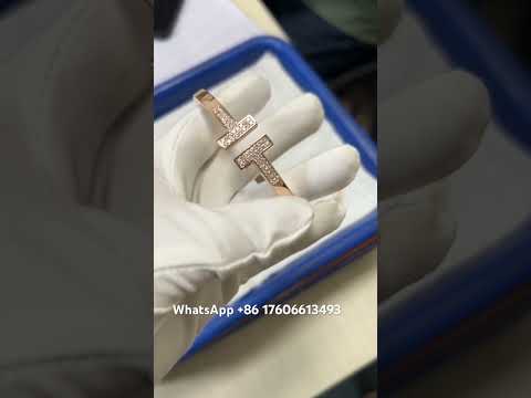 Custom Made Tiffany T Bangle Bracelet 18K Real Gold Pave With Diamonds