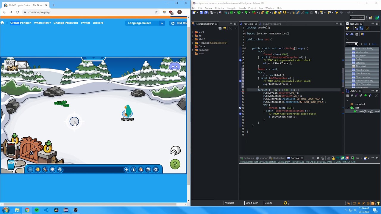 I made a Club Penguin snowball bot to cure my boredom of the quarantine