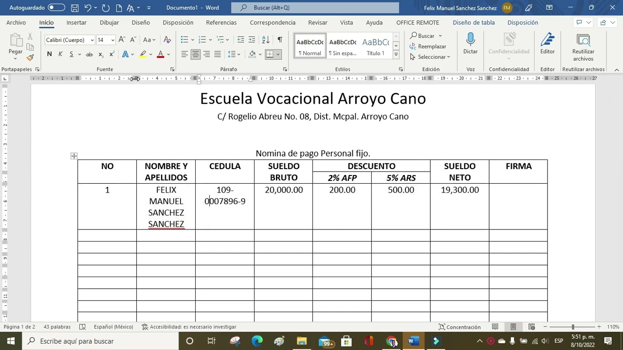 Crear Nomina en Microsoft Word