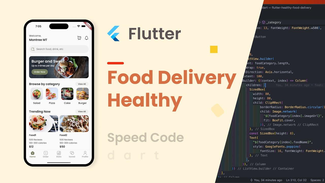 Flutter healthy food delivery app ui | flutter tutorial | flutter ui | speed code