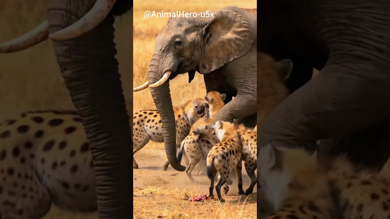 Oh no! A pack of hyenas is attacking an elephant. #hyena #elephant #animals #shorts #funny #short