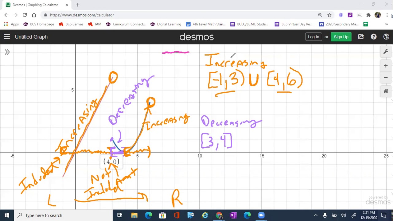 Increasing, Decreasing, and Constant Sections on Desmos