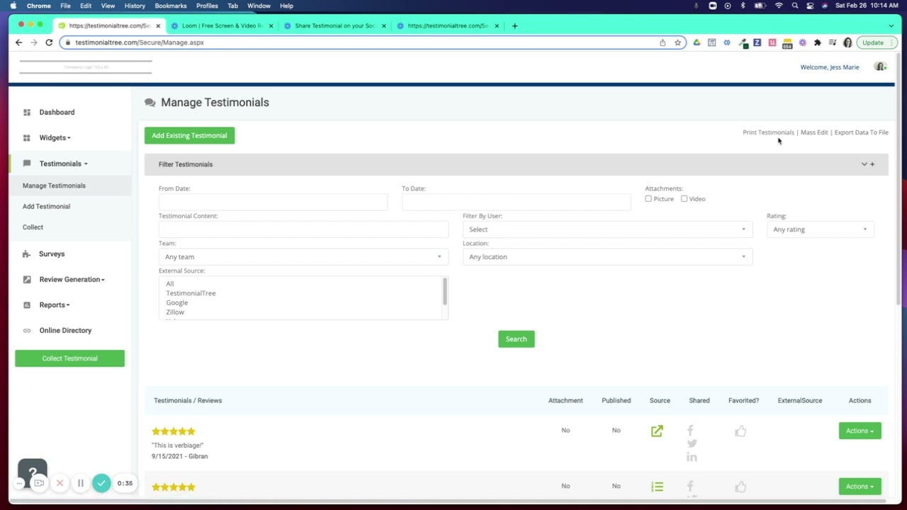 Testimonial PDF Print Out