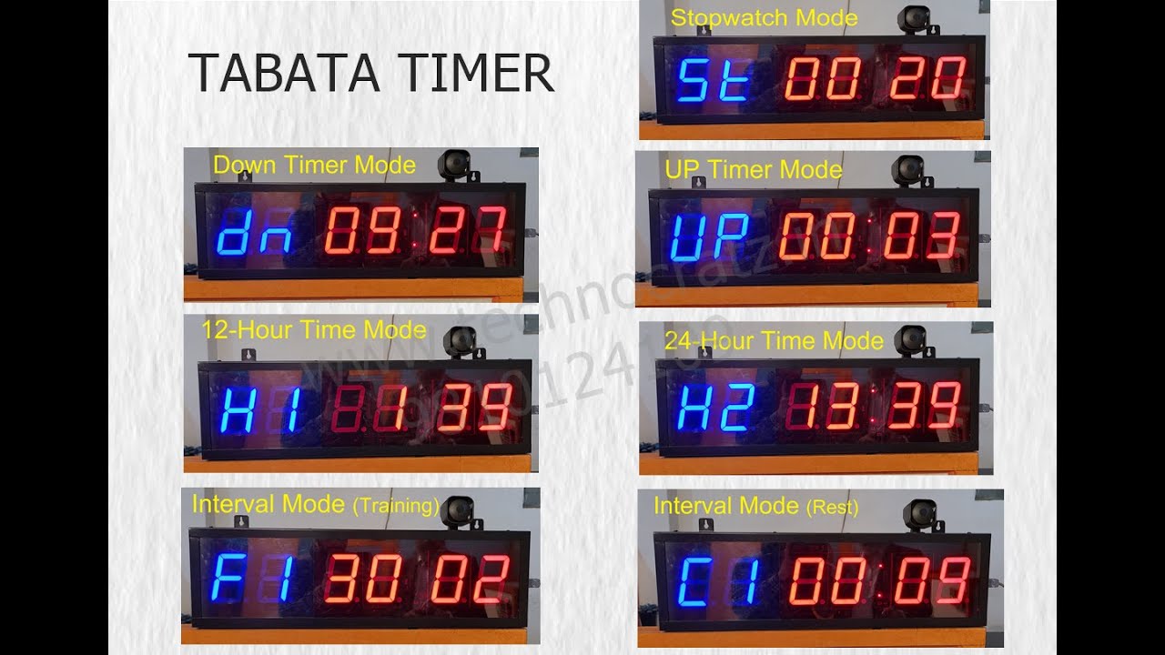 Tabata timer with UP, Down, Stopwatch, Multiple lap Interval ( Rest & Work) Timers and Clock.
