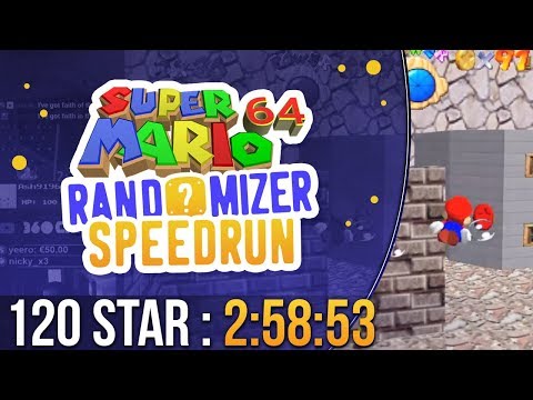 Super Mario 64 Randomizer 120 Star Speedrun in 2:58:53 (Random Seed)