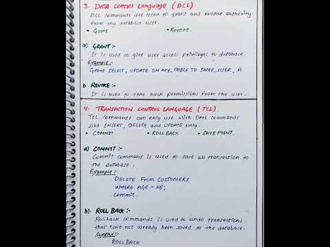 SQL Commands Handwritten notes || DDL , DML , DCL , TCL , DQL ||