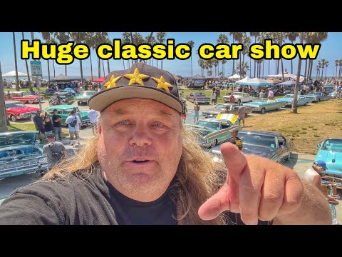 Huge classic car show on Venice Beach ,muscle cars,lowriders,vans and trucks