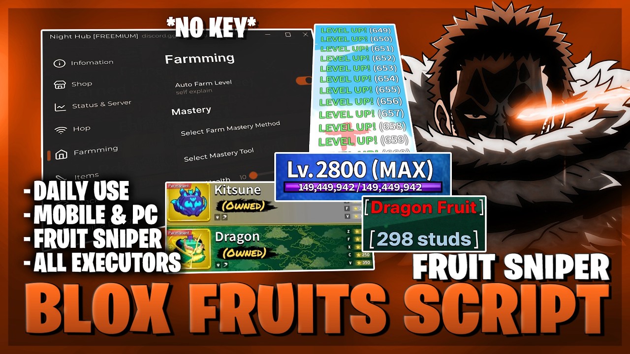 Blox Fruits Script — NO KEY, Fruit Sniper, Max Level, Auto Farm, PVP, Auto Bounty (BEST)